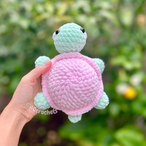 Handmade Custom Crochet Turtle Plushie, Crochet Pink Turtle Stuffed ...