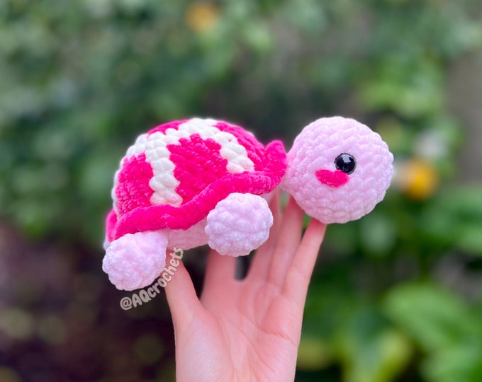 Handmade Pink Crochet Turtle Plushie, Crochet Pink Turtle Stuffed ...