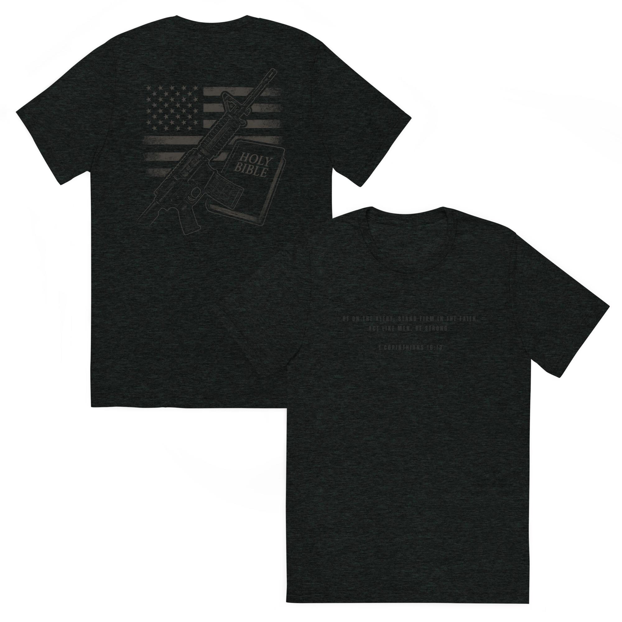 Tactical Christian Gym Shirt – Bible, Rifle, American Flag Design - Etsy