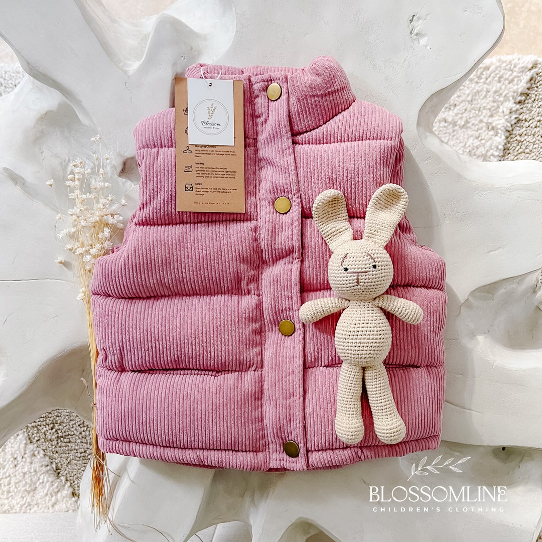 Pink Corduroy Vest for Girls. Vest With Pockets, Zipper and Turtleneck ...