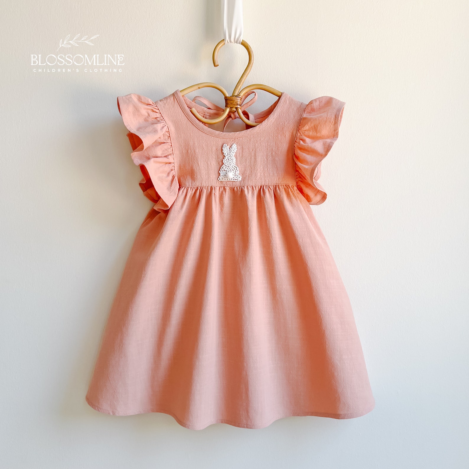 Girls Pink Dress for Easter. Baby Bunny Hand Embroidered Linen Dress ...
