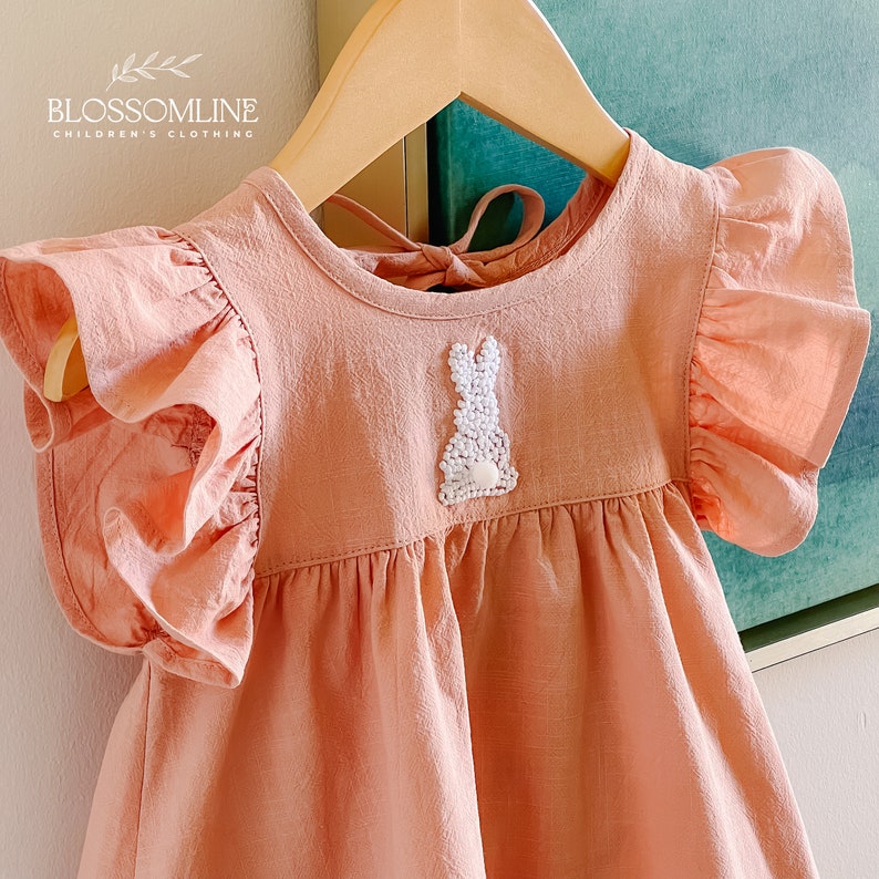 Girls Pink Dress for Easter. Baby Bunny Hand Embroidered Linen Dress ...