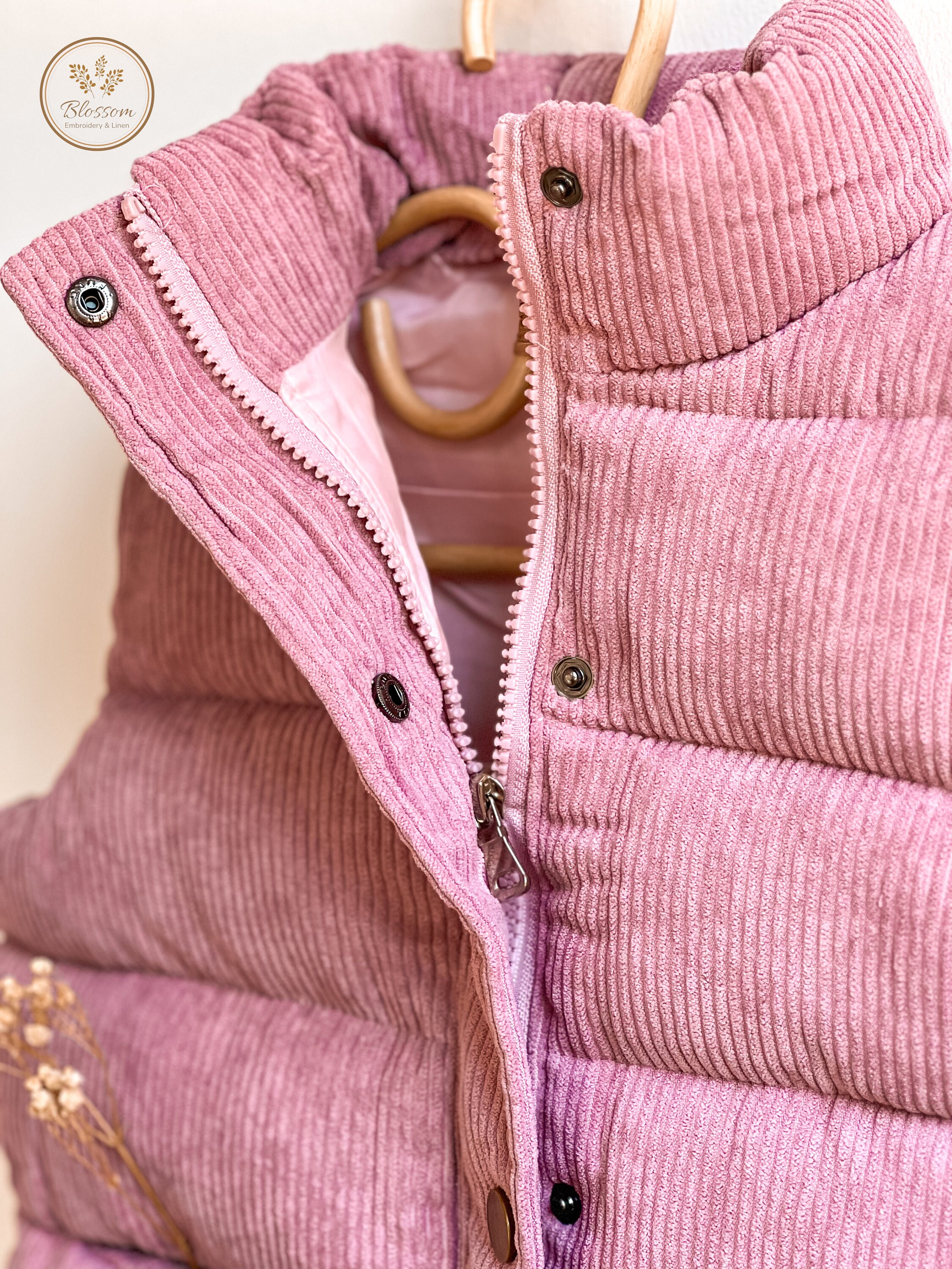 Pink Corduroy Vest for Girls. Vest With Pockets, Zipper and Turtleneck ...