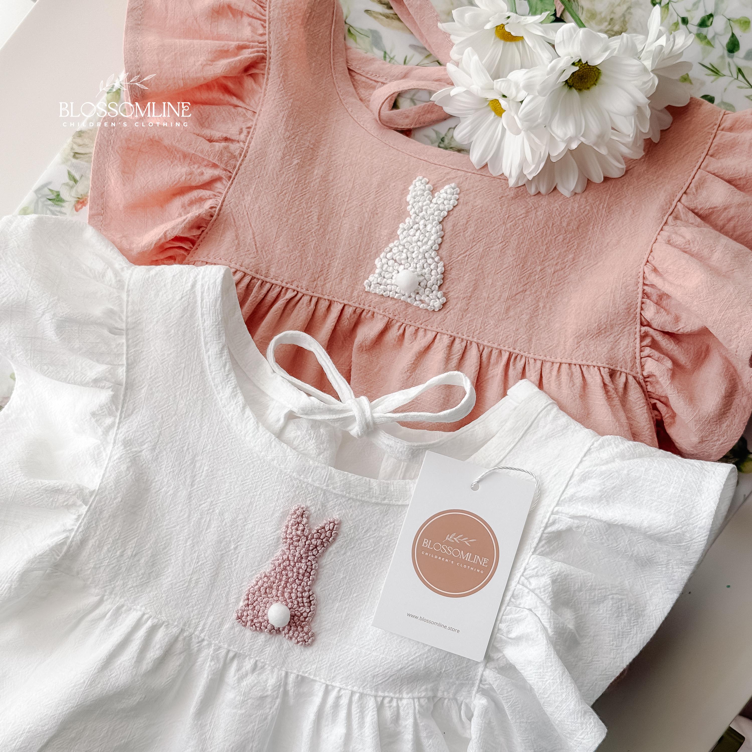 Girls Pink Dress for Easter. Baby Bunny Hand Embroidered Linen Dress ...