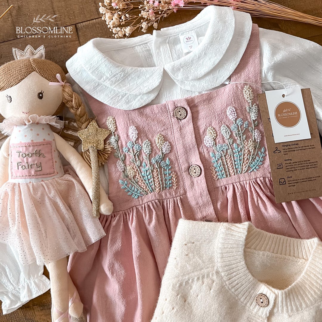 Girls Hand Embroidered Linen and Cotton Dress. Toddler Vintage Blouse ...