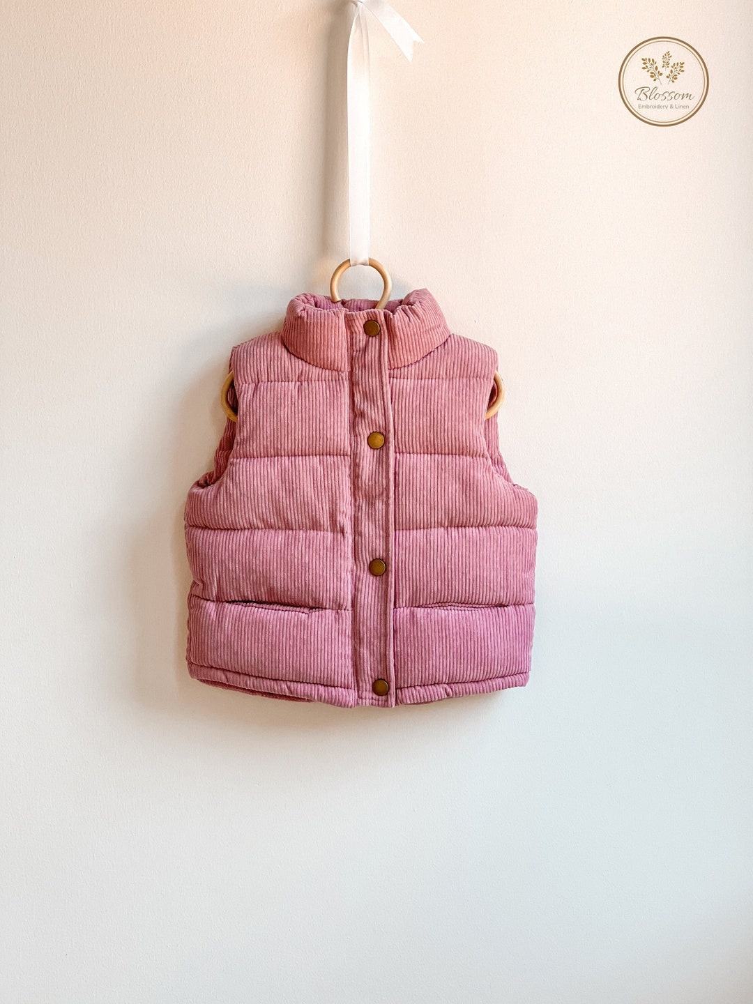 Pink Corduroy Vest for Girls. Vest With Pockets, Zipper and Turtleneck ...