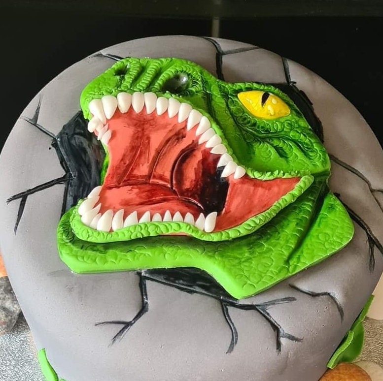 Hand Painted Fondant 2D Dinosaur Head Cake Topper - Etsy