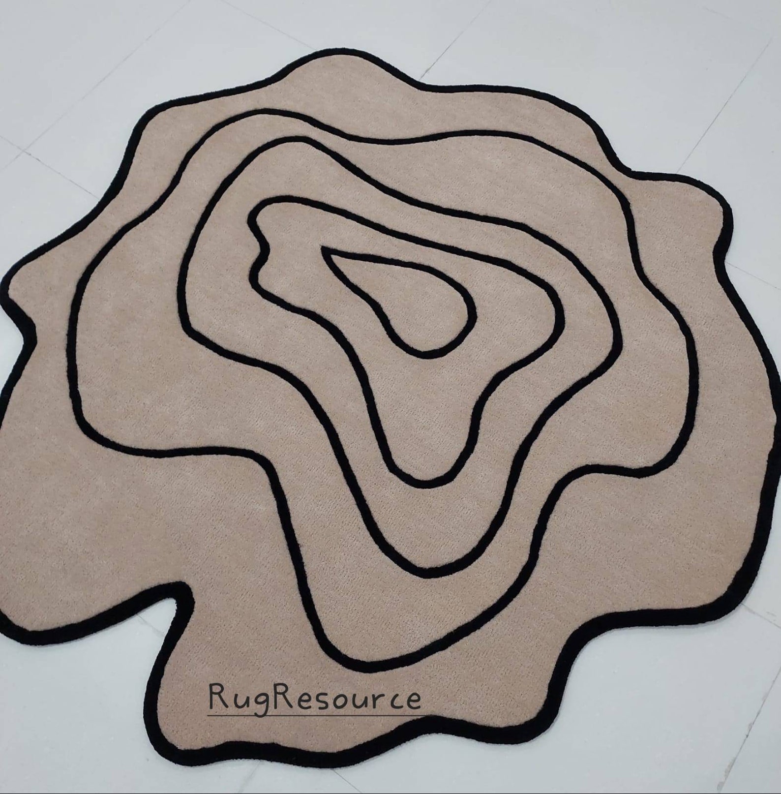 9x9 Premium Beige Black Circle Shape Area Rug- Modern Handtufted Round ...