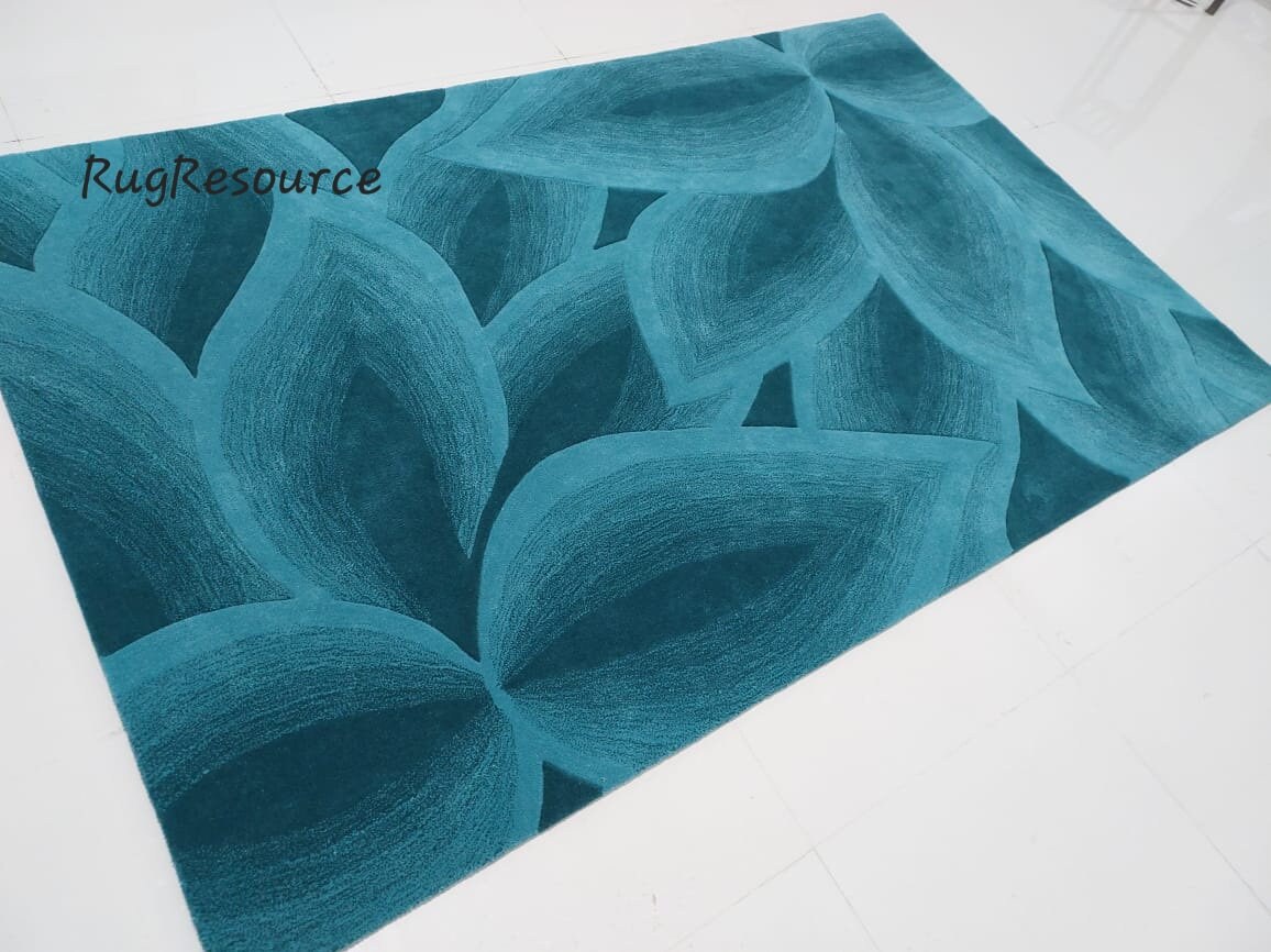 Teal Blue Wool Rug 8x10 Modern Abstract 9x12 Rug Handmade Tufted Rug ...