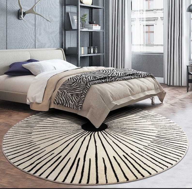 Black and White 9x9 Round Area Rug Aesthetic Modern Abstract ...