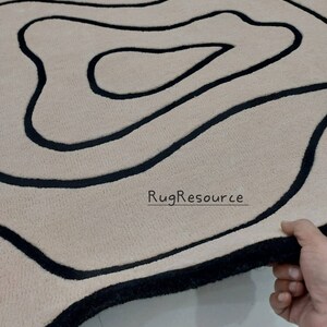 9x9 Premium Beige Black Circle Shape Area Rug- Modern Handtufted Round ...