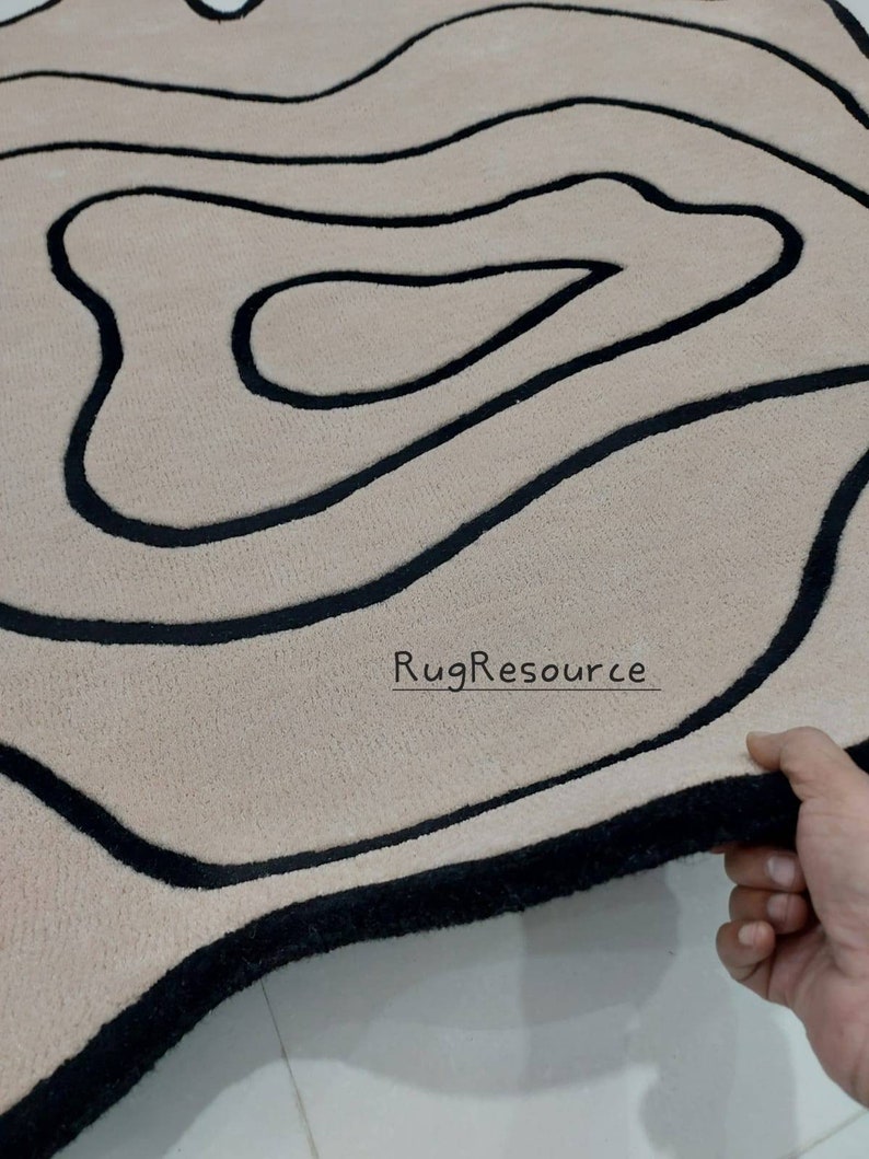 9x9 Premium Beige Black Circle Shape Area Rug- Modern Handtufted Round ...