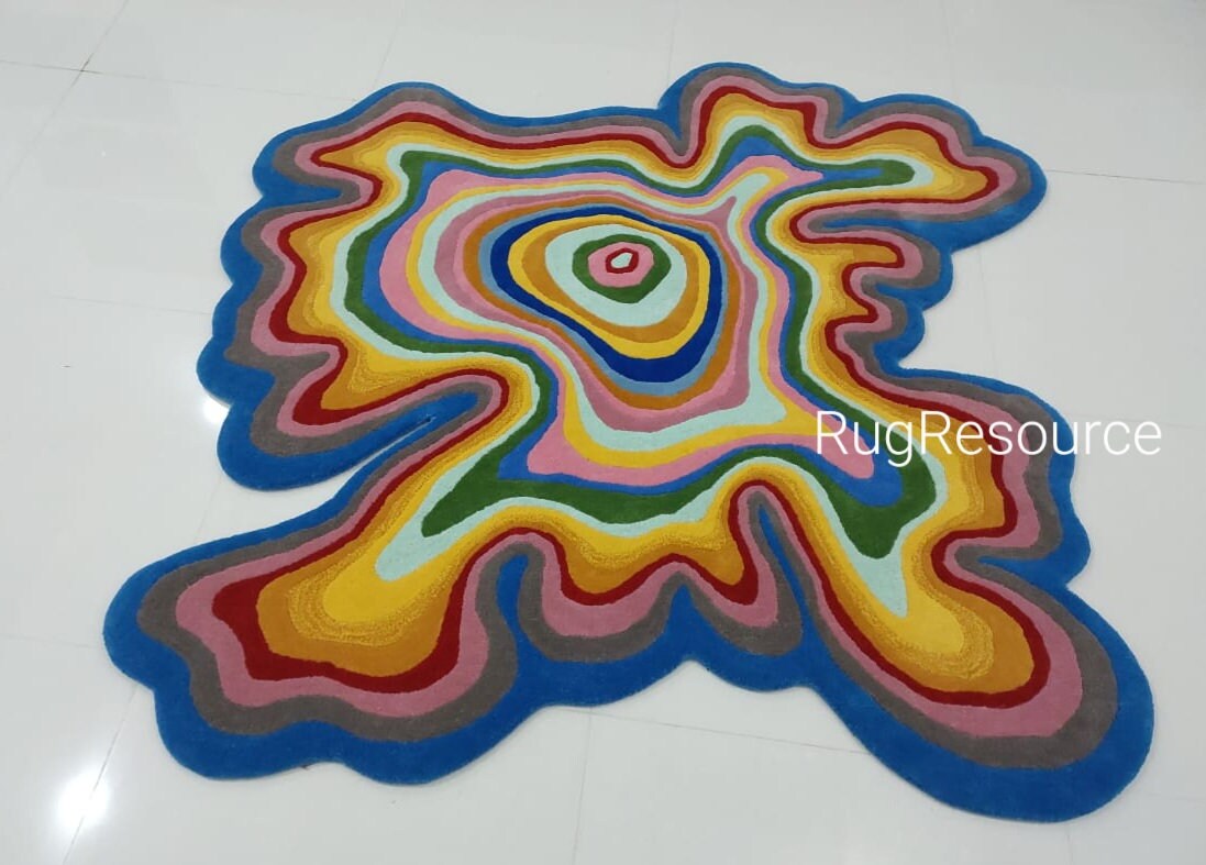 Minimalist Handmade Tufted Modern Abstract Woolen Amoeba Shape Rug for ...