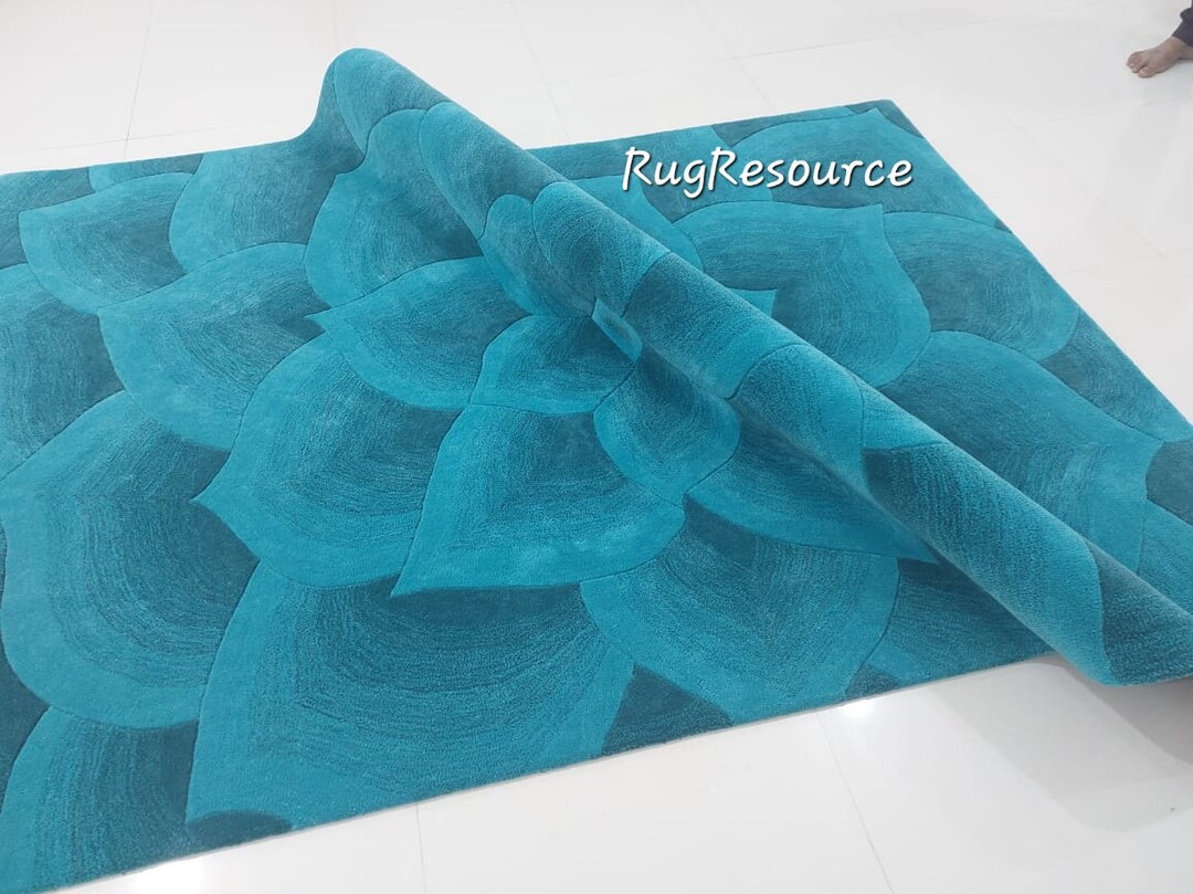 Floral Teal Blue Area Rug 8x10 9x12modern Abstract Handmade Gradient ...
