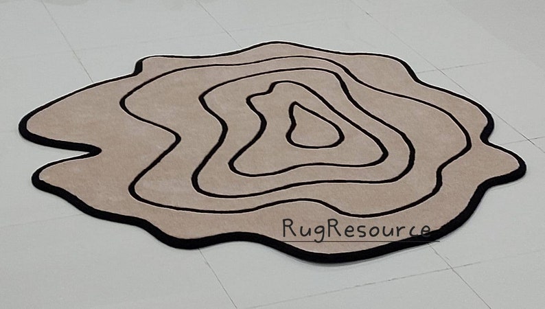 9x9 Premium Beige Black Circle Shape Area Rug- Modern Handtufted Round ...