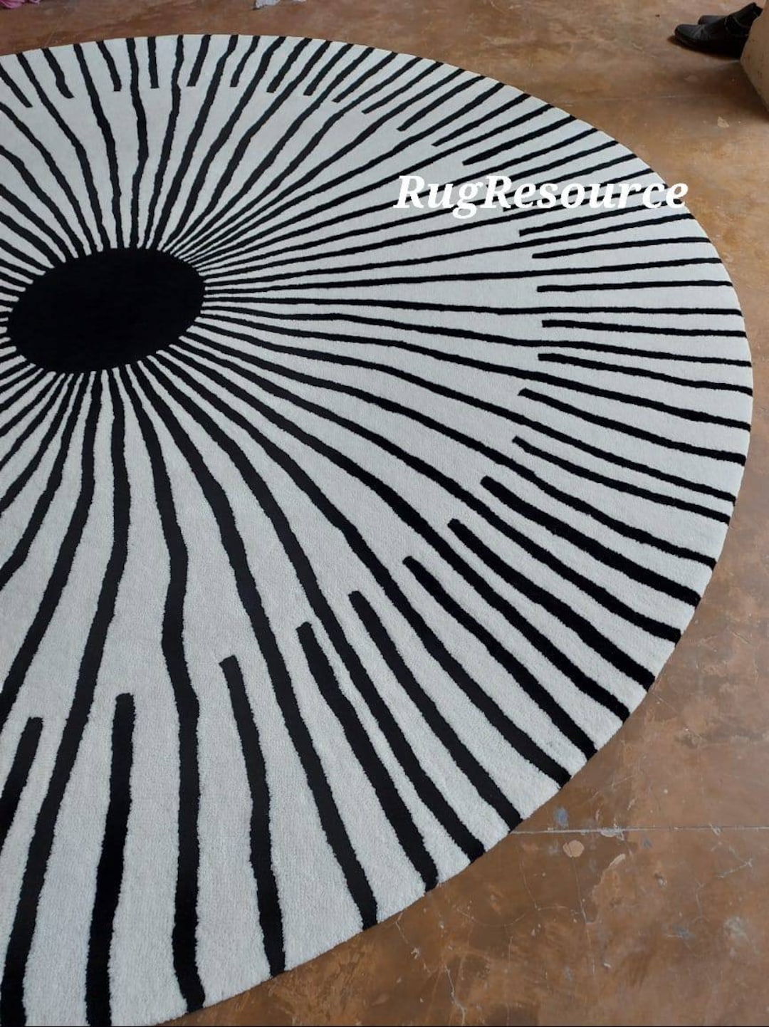 Black and White 9x9 Round Area Rug Aesthetic Modern Abstract ...