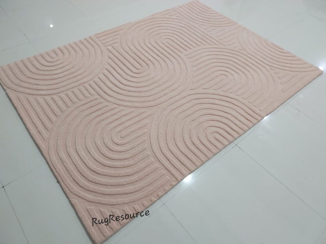 Minimalist Modern Abstract Pink Rug High Low 100% Wool Area Rug for ...