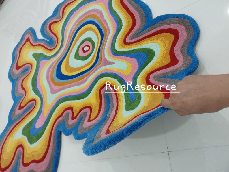 Minimalist Handmade Tufted Modern Abstract Woolen Amoeba Shape Rug for ...
