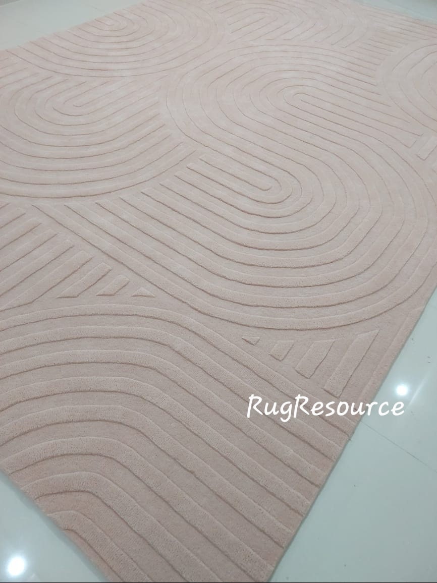 Minimalist Modern Abstract Pink Rug High Low 100% Wool Area Rug for ...