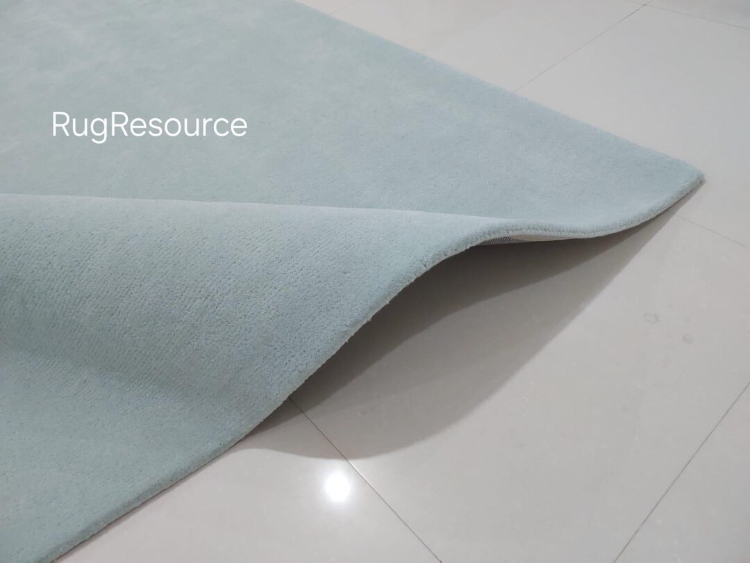 8x10 Ice Blue Area Rug -modern Abstract Solid Plain Rug Handmade Brown ...