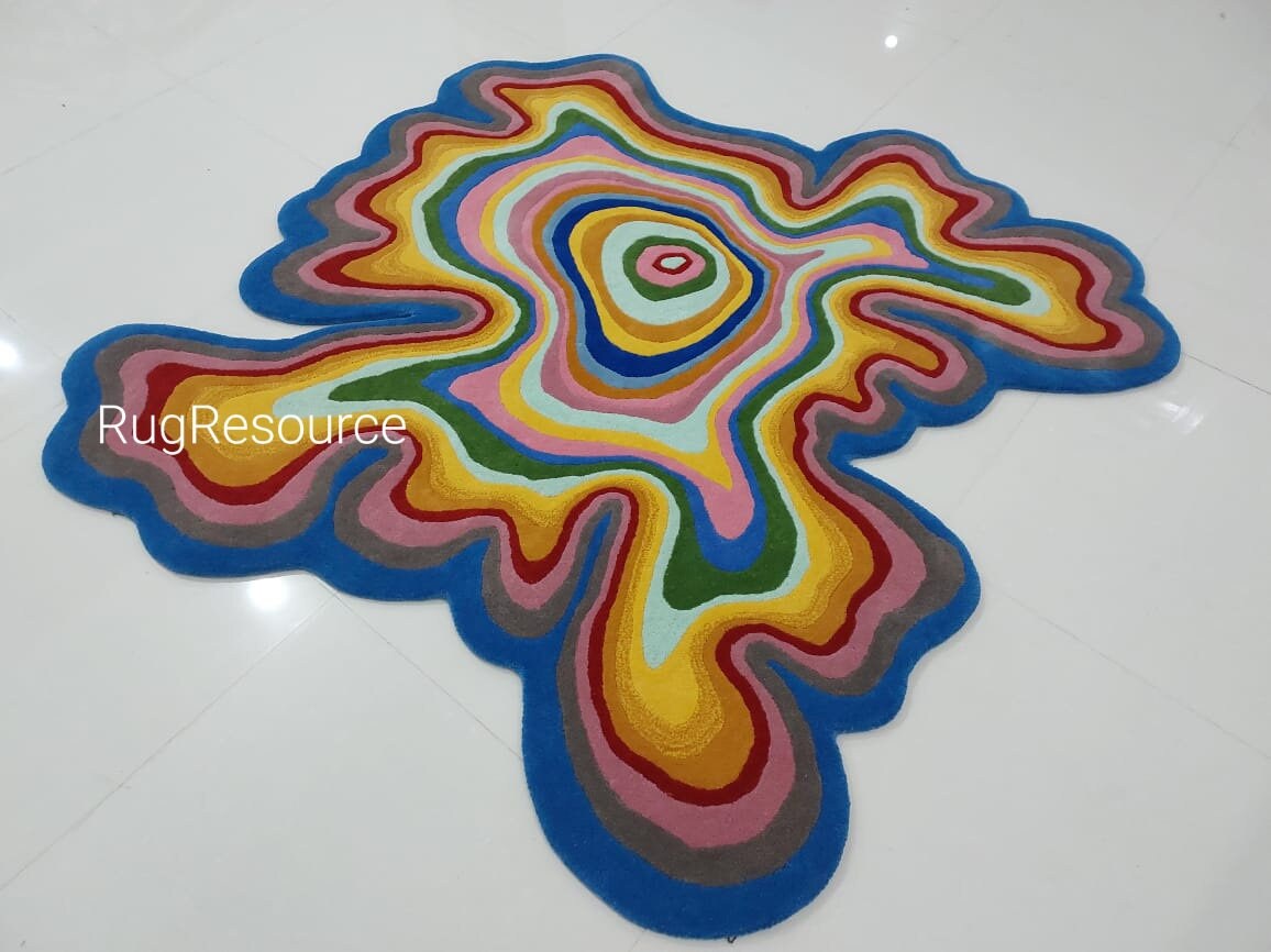 Minimalist Handmade Tufted Modern Abstract Woolen Amoeba Shape Rug for ...