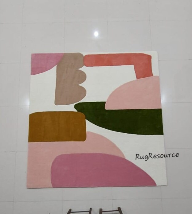 6x6 Square Ivory White Handmade Modern Abstract Designer Tufted Area ...