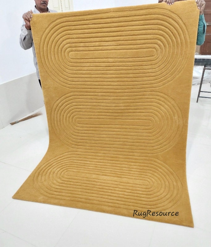 8x10 Mustard Gold Yellow Area Rug modern Abstract Rug Minimalisttexture ...