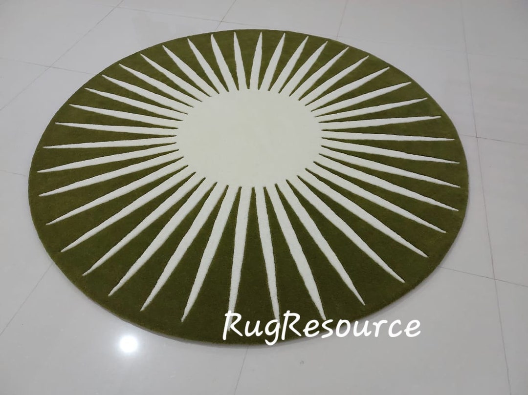 Green and White 9x9 Round Area Rug Aesthetic Modern Abstract ...