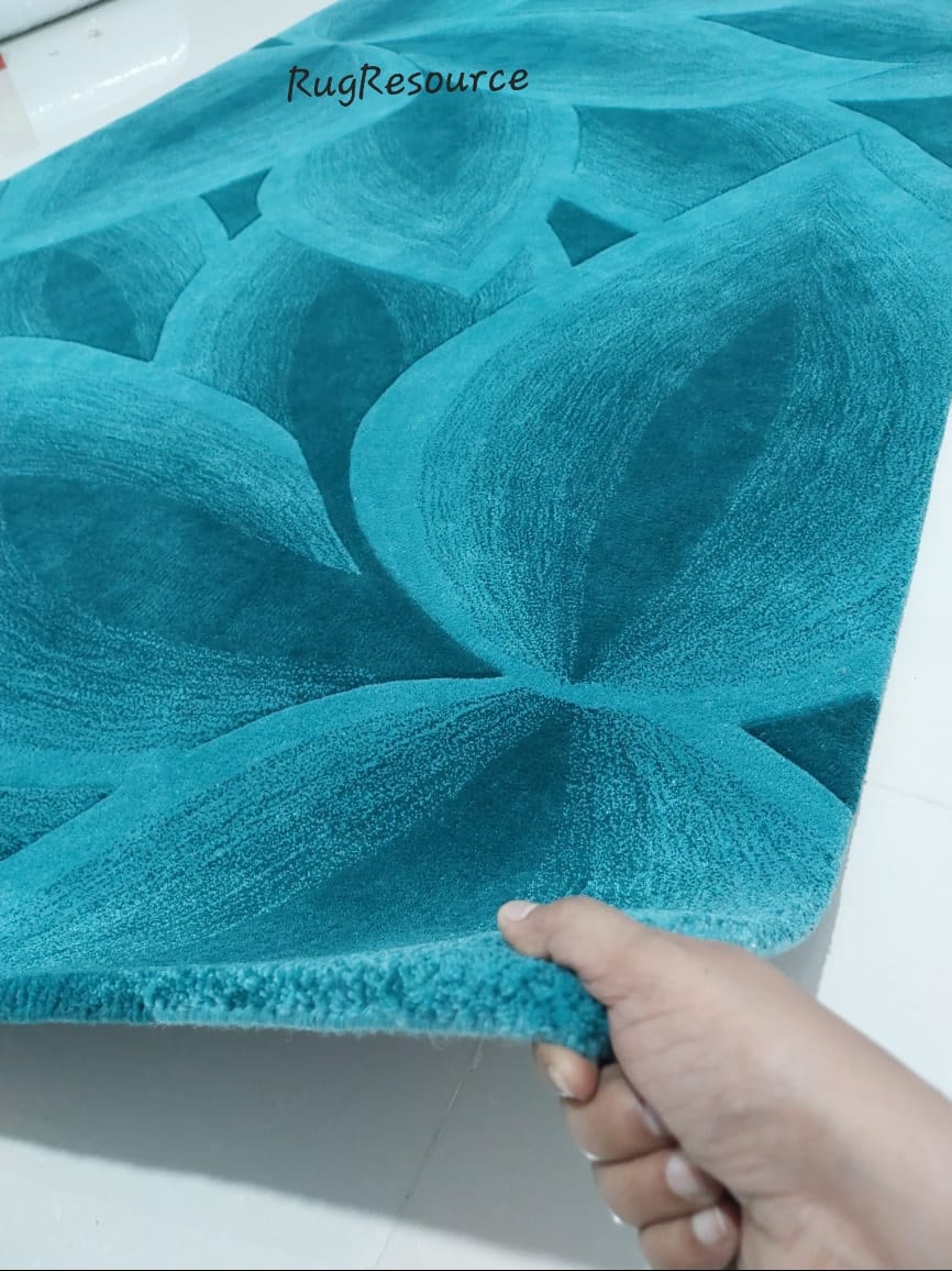 Teal Blue Wool Rug 8x10 Modern Abstract 9x12 Rug Handmade Tufted Rug ...