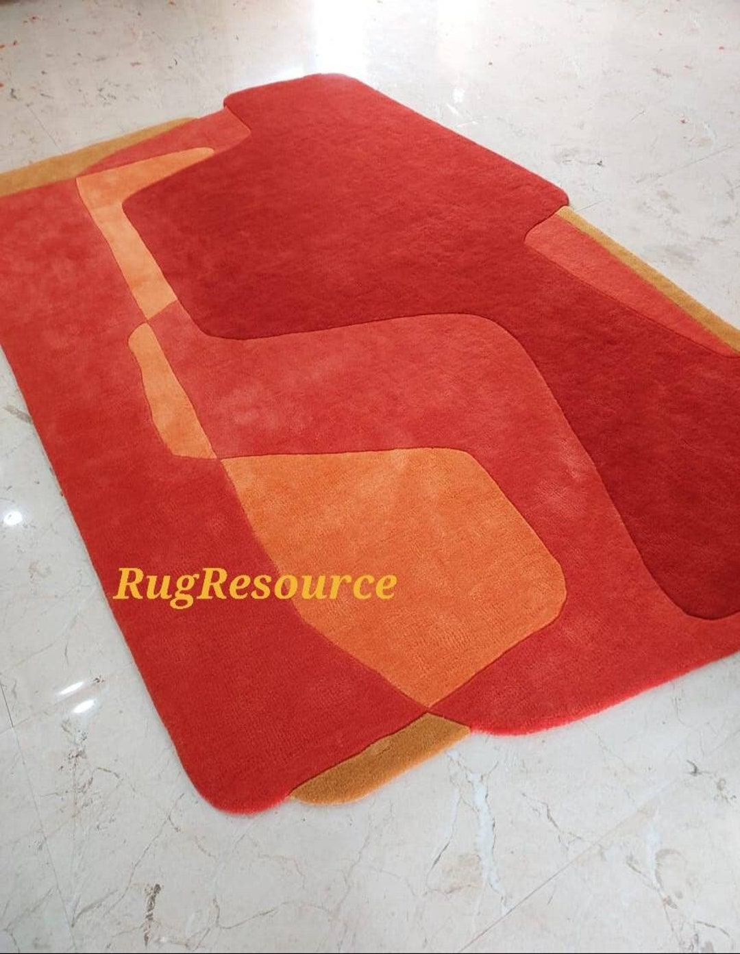 Irregular Red Orange Area Rug Handmade Tufted Modern Abstract ...