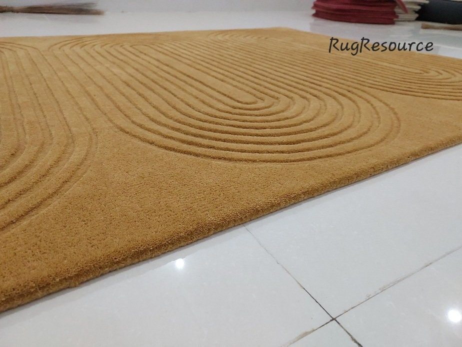 8x10 Mustard Gold Yellow Area Rug modern Abstract Rug Minimalisttexture ...