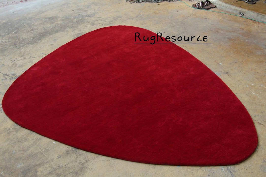 Deep Red Area Rug Handmade Tufted Rug 8x10 Minimalist Rug Red Wool Rug ...