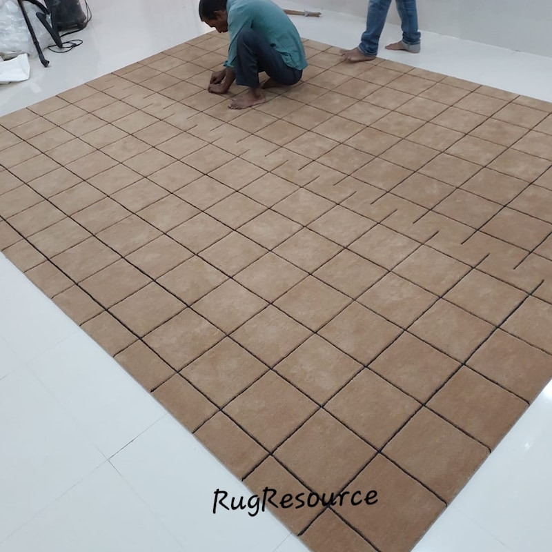 Shag Neutral Checkered Rug - Etsy