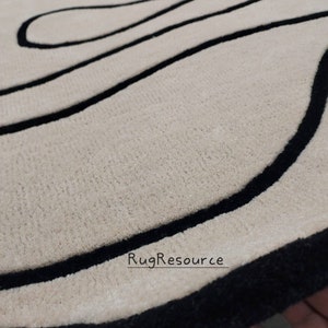 9x9 Premium Beige Black Circle Shape Area Rug- Modern Handtufted Round ...