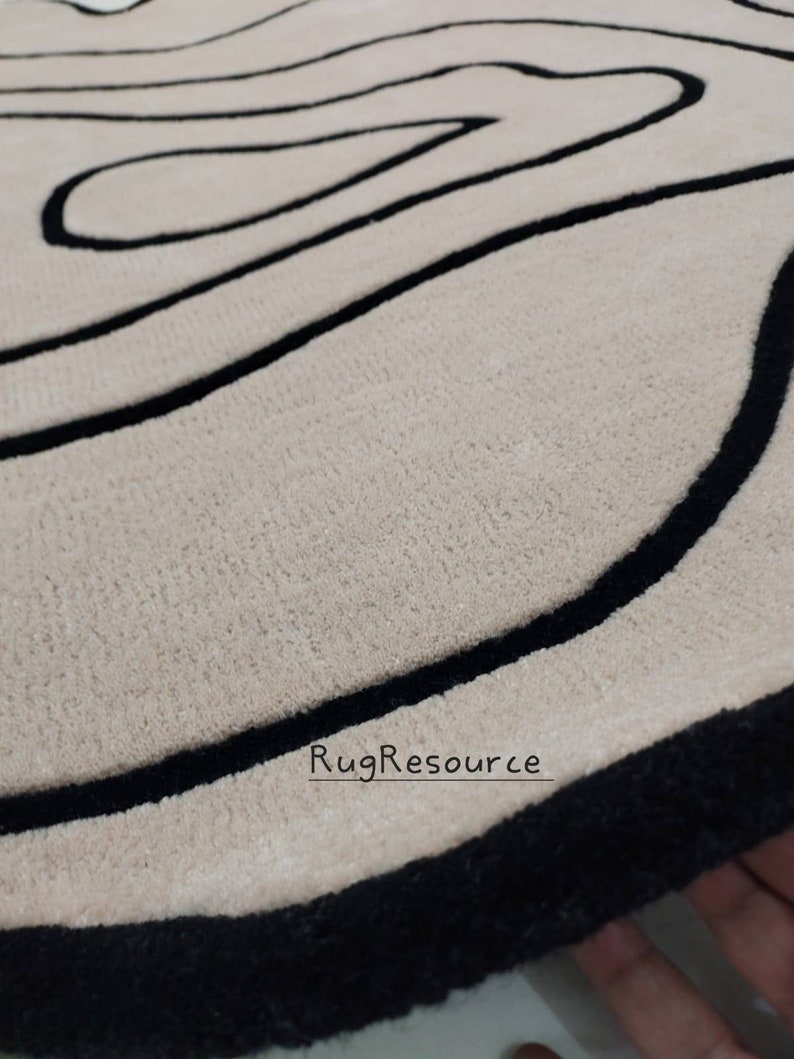 9x9 Premium Beige Black Circle Shape Area Rug- Modern Handtufted Round ...