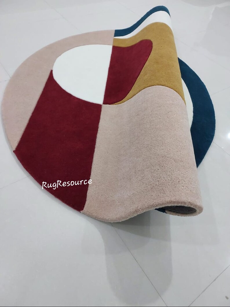 9x9 Circle Dark Red Gold Premium Quality Area Rug -modern Abstract ...