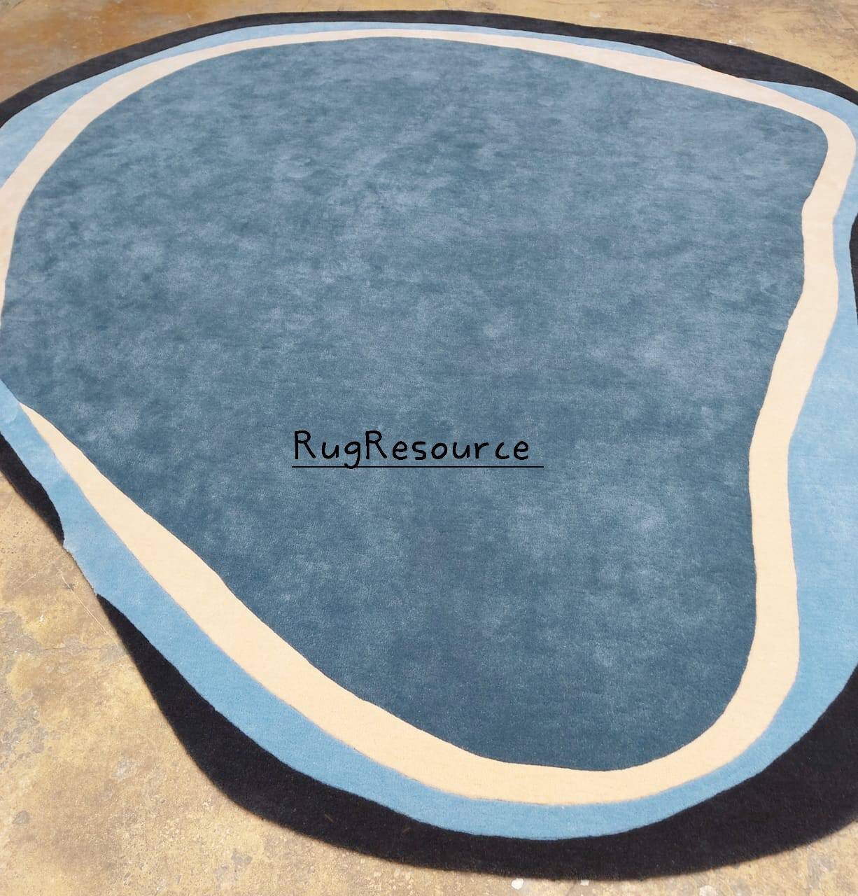 Blue Black 6x9 Irregular Shape Modern Abstract Designer Handtufted Odd ...