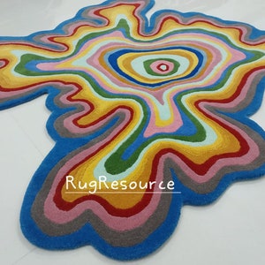 Minimalist Handmade Tufted Modern Abstract Woolen Amoeba Shape Rug for ...