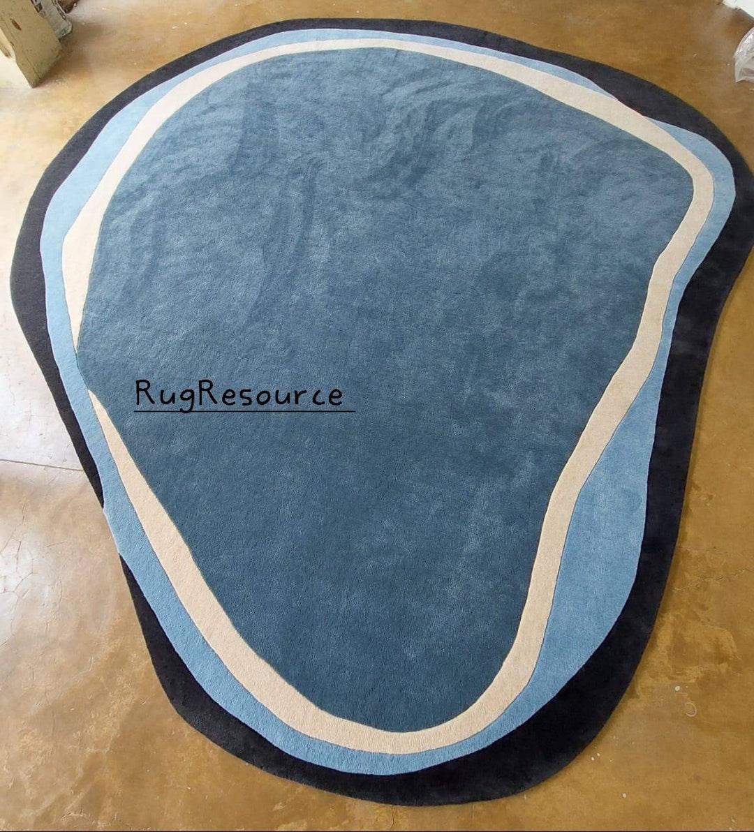Blue Black 6x9 Irregular Shape Modern Abstract Designer Handtufted Odd ...