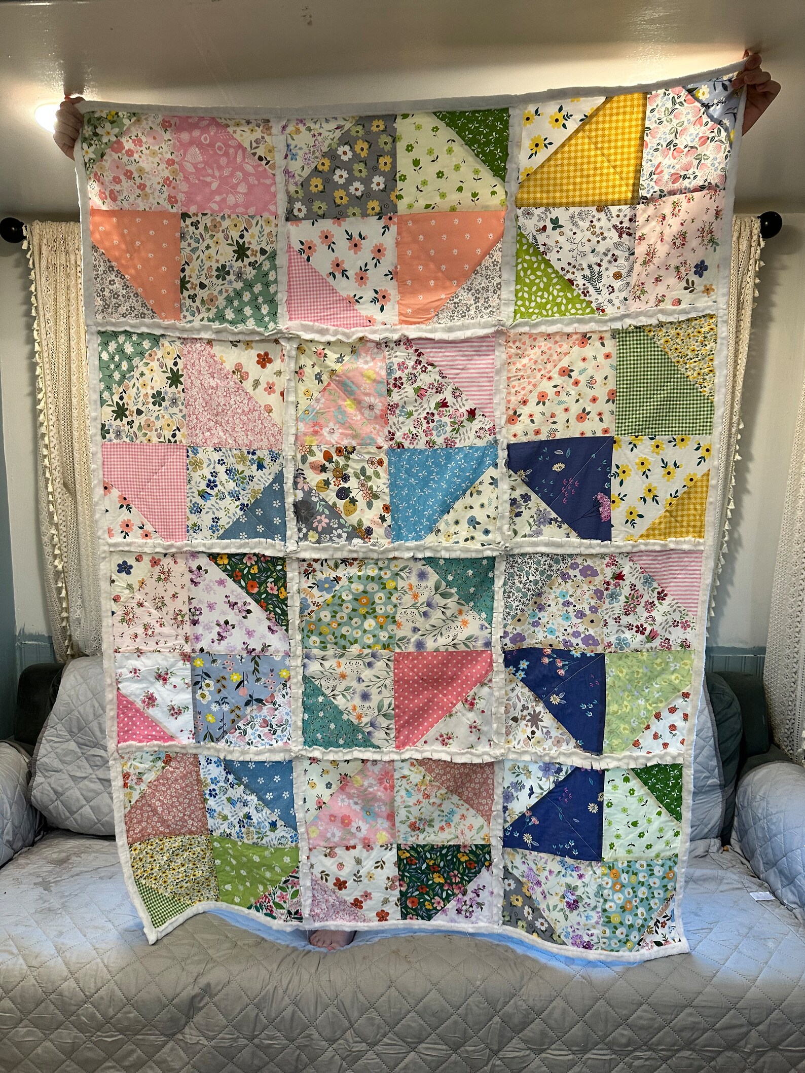 Broken Dishes Rag Quilt, Triangle Rag Quilt, Rag Quilt - Etsy