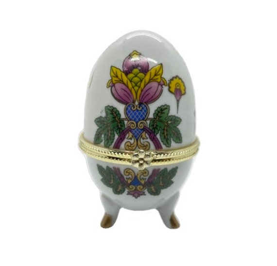 Vintage Ceramic Hinged Footed Painted Floral Egg Trin… - Gem
