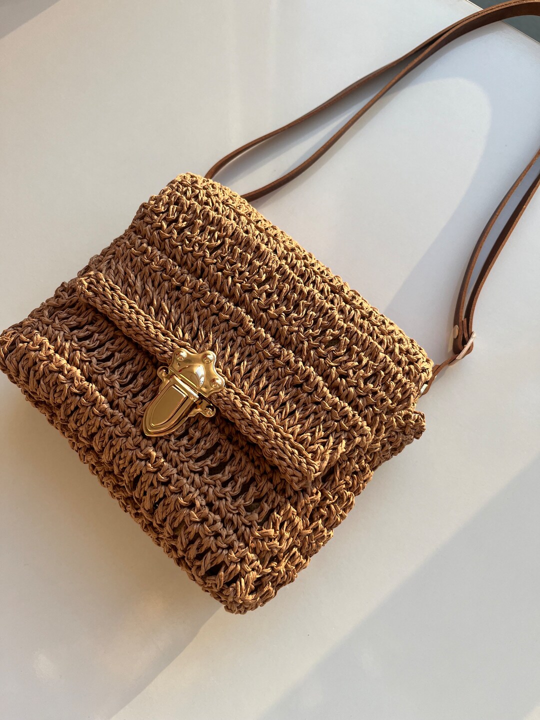 Casual Crochet Bag Knitted Paper Yarn, Raffia Bag, Box Bag, Shoulder ...
