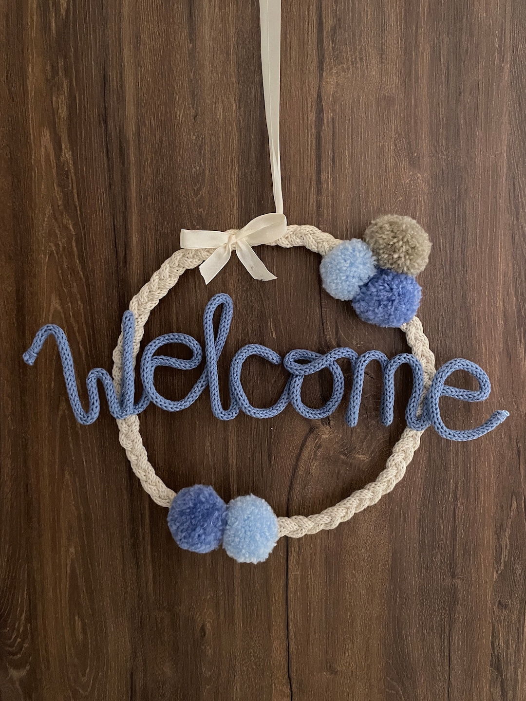 Door Wreath Door Decoration Door Decoration Welcome Welcome Beige Green ...