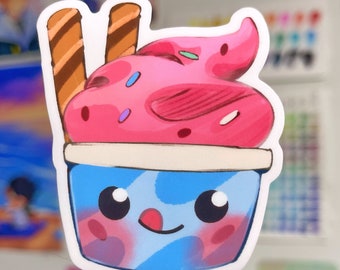Pink Ice Cream Cone Sticker | Cute Summer Treat Decal for Laptop, Water ...