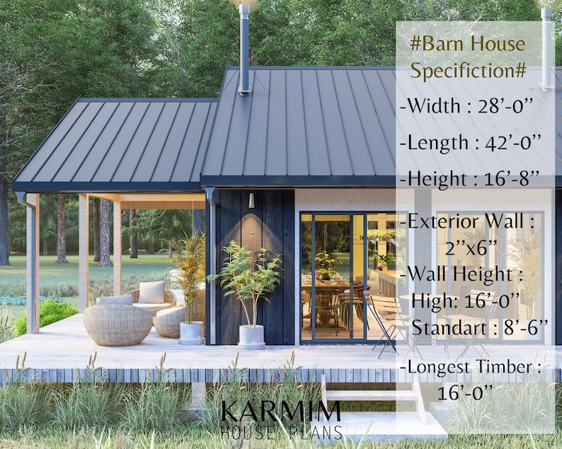 28x42 Modern Barndominium Cabin House 2 Bedroom 1176 Sq Ft Plan Tiny ...