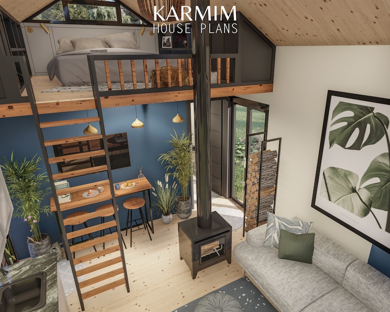 12'x20' Cabin House Plans: 1bed 1bath Loft Lean Barn House 360SF. (PDF ...