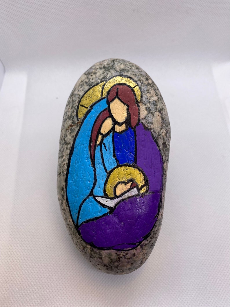 Holy Icons on Stone Nativity Scene on Stone Holy Family Hand Painted ...