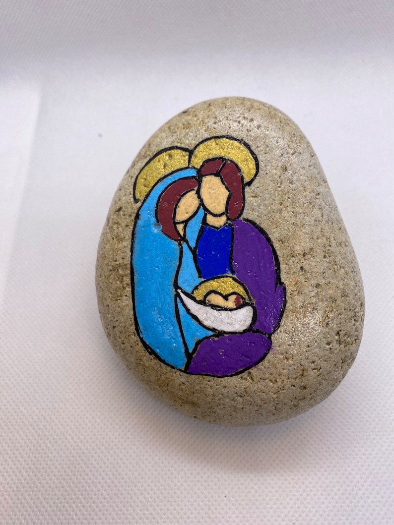 Holy Icons on Stone Nativity Scene on Stone Holy Family Hand Painted ...