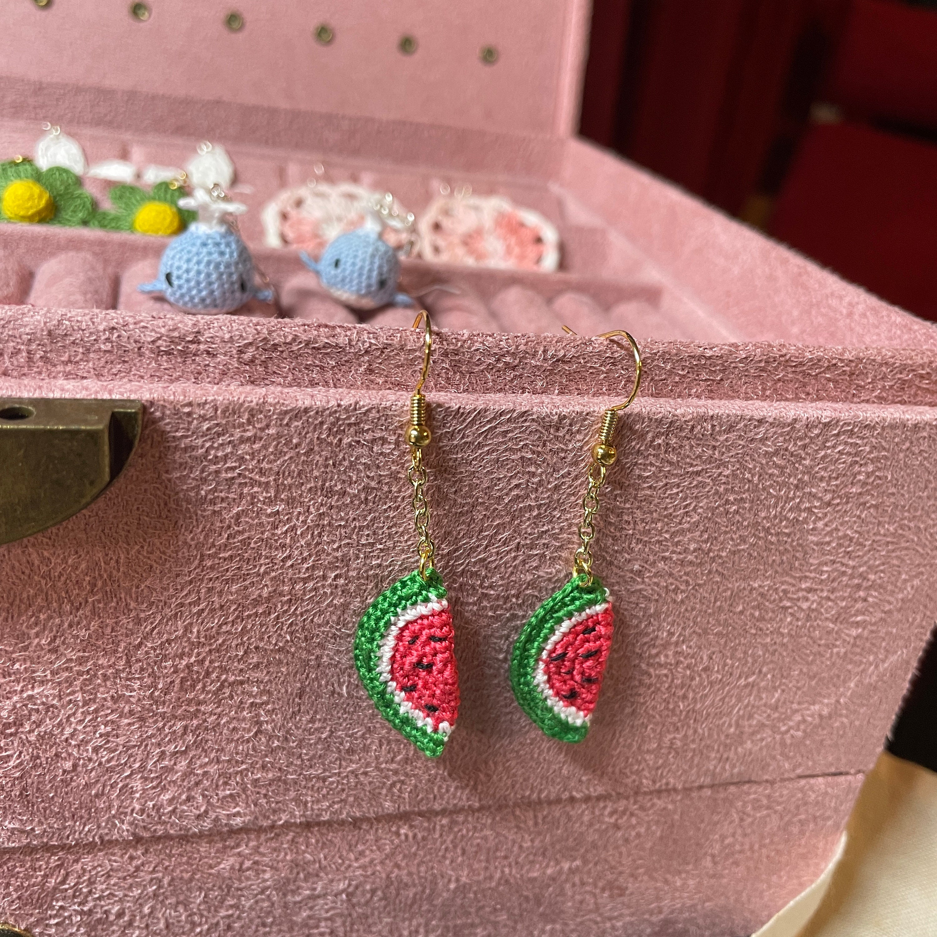 Miniature/ Micro Crochet Watermelon Earrings, Handmade, Hand Dyed, Hand ...