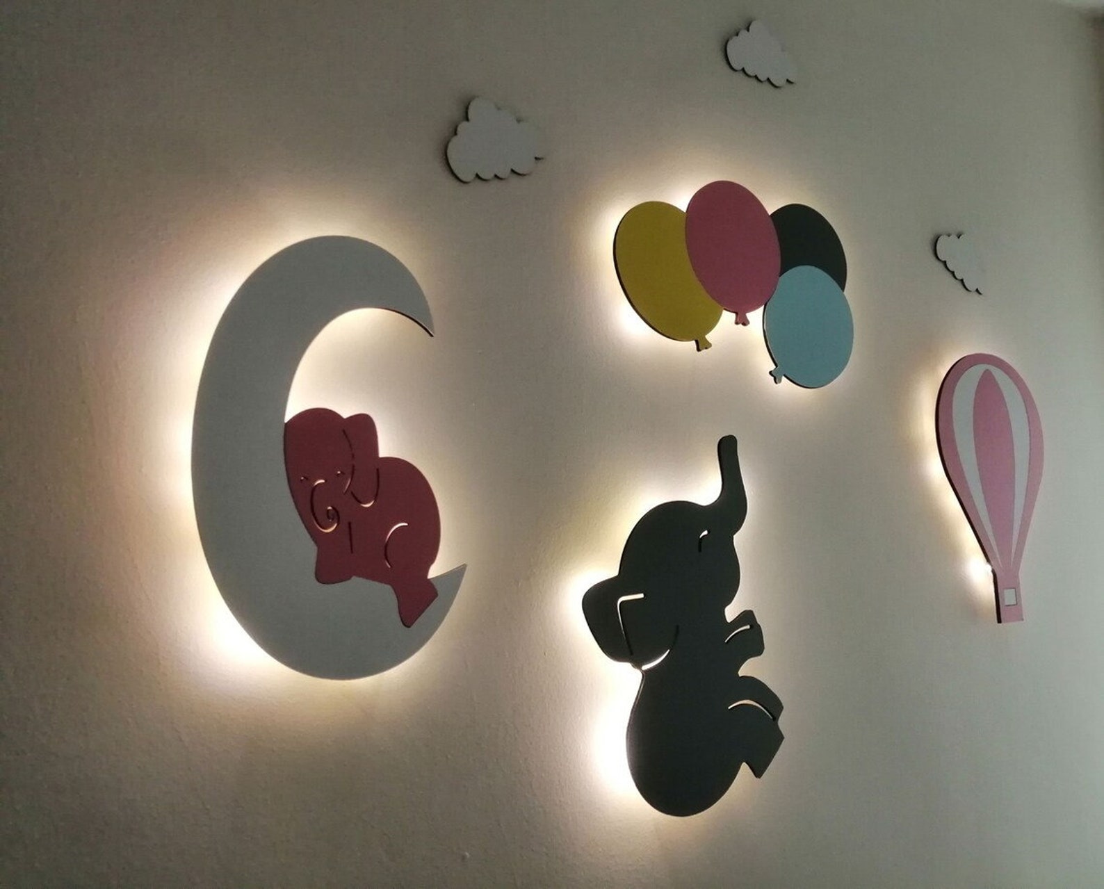 Set of 4 Nursery Lighting, Baby Room Lamp, Ballon Lamp, Elephant Lamp ...